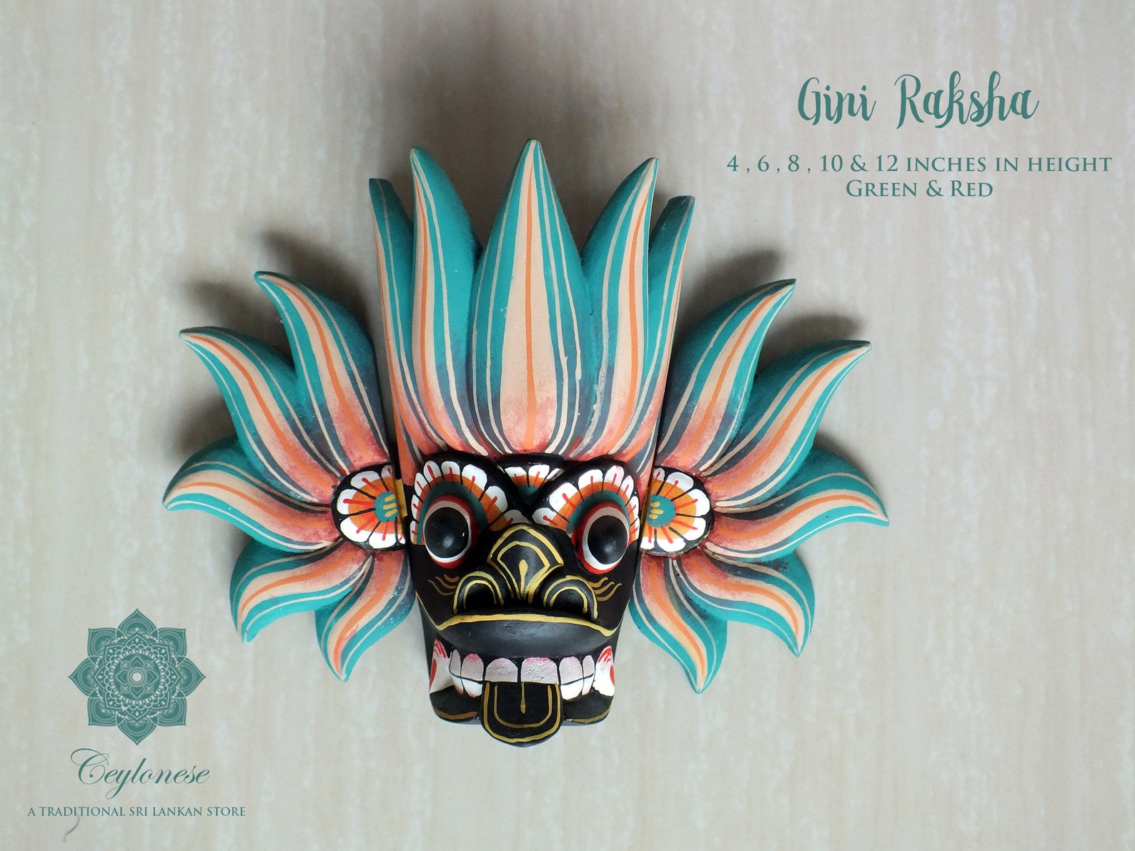 Ceylonese Wooden Hand Carved Traditional Gini Raksha fire | Etsy