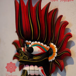Ceylonese Wooden Hand Carved Traditional Gini Raksha fire Demon Mask ...