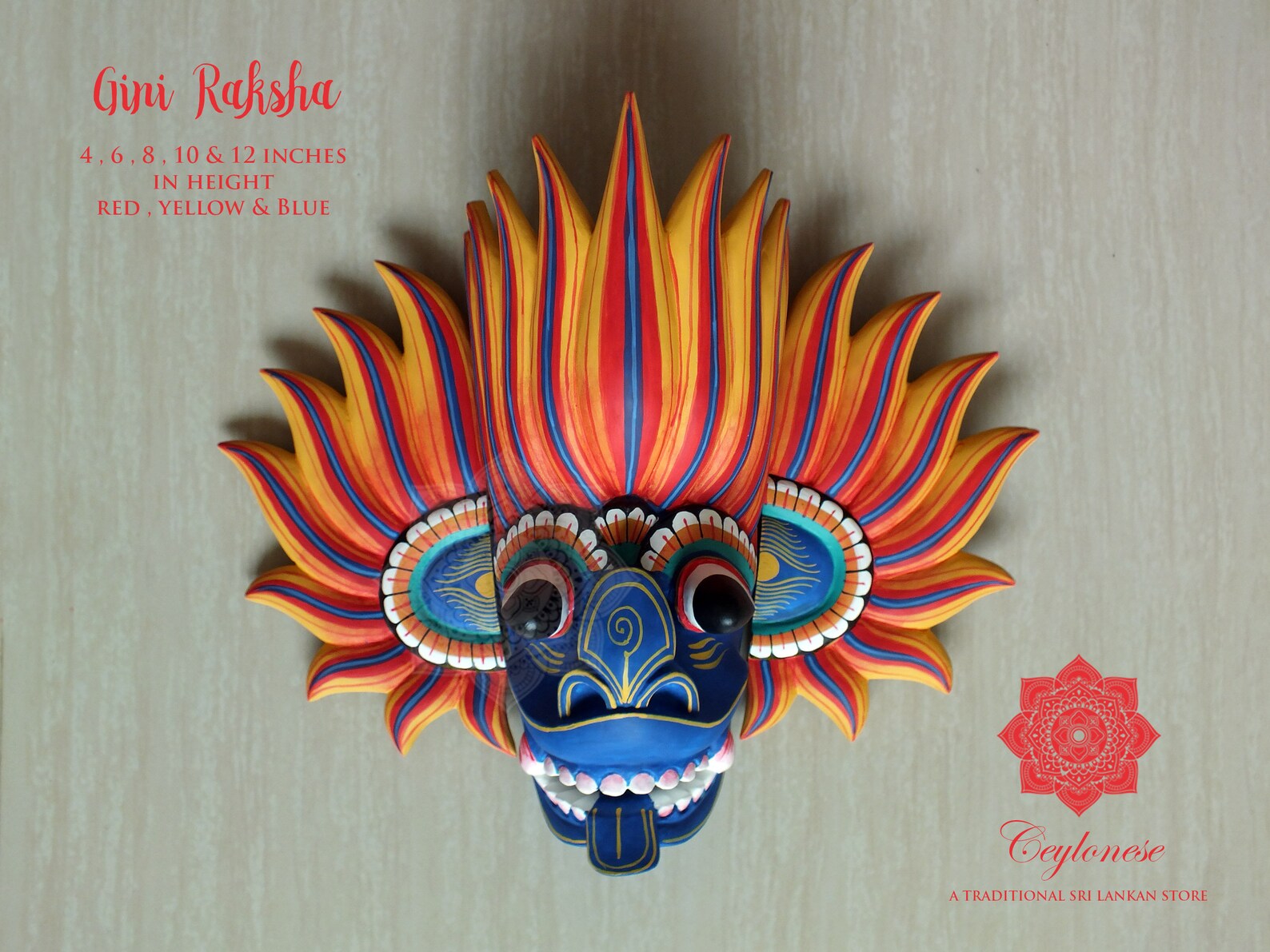 Ceylonese Wooden Hand Carved Traditional Gini Raksha fire | Etsy