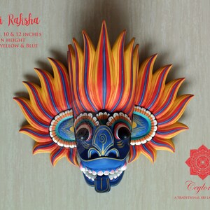 Ceylonese Wooden Hand Carved Traditional Gini Raksha fire Demon Mask ...