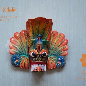 Sri Lankan Wooden Hand Carved Traditional Mayura Raksha peacock Devil ...