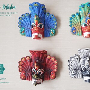 Sri Lankan Wooden Hand Carved Traditional Mayura Raksha peacock Devil ...