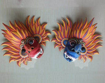 Ceylonese Wooden Hand Carved Traditional Gini Raksha fire | Etsy