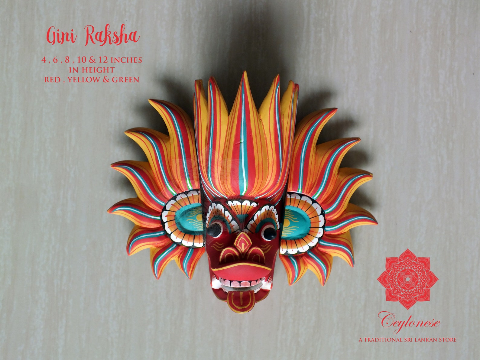 Ceylonese Wooden Hand Carved Traditional Gini Raksha fire | Etsy