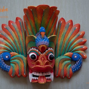 Sri Lankan Wooden Hand Carved Traditional Mayura Raksha peacock Devil ...