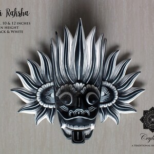 Ceylonese Wooden Hand Carved Traditional Gini Raksha fire Demon Mask ...