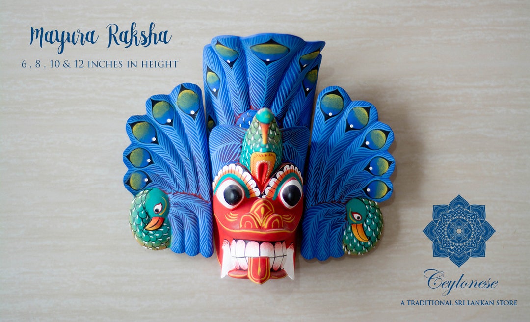 Sri Lankan Wooden Hand Carved Traditional Mayura Raksha peacock Devil ...