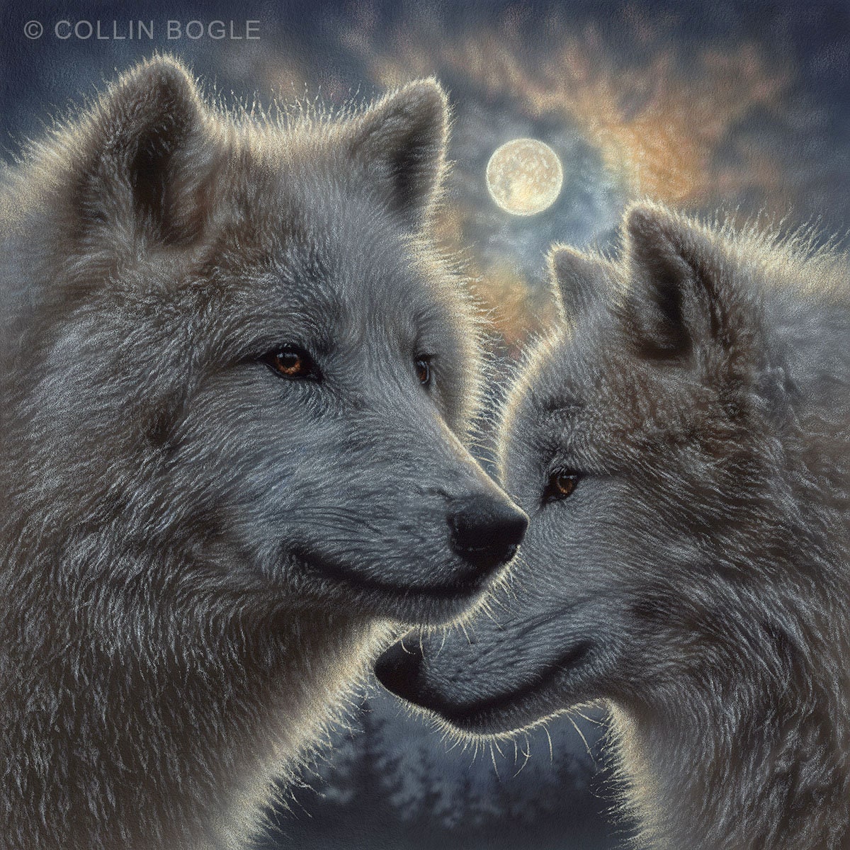 Wolf Art Print, Painting of Wolves, Wolf Love, Full Moon, Wildlife Art ...