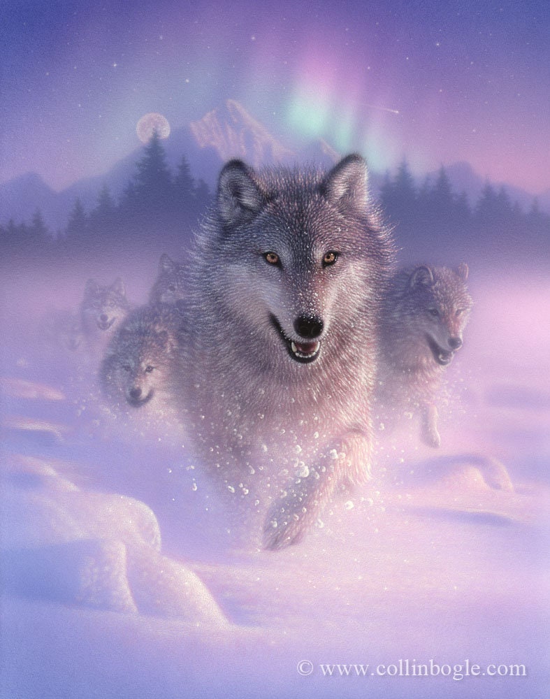 Running Wolves Painting, Wolf Art Print, Wolf Pack, Wildlife Art ...
