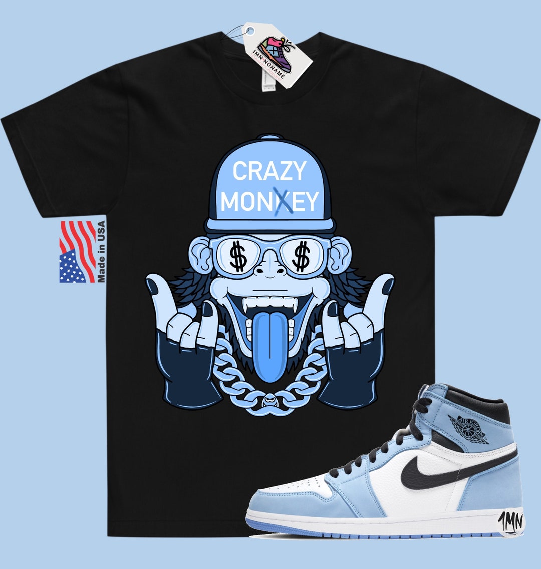 Air Jordan 1 University Blue Sneaker Match Shirt crazy Monkey - Etsy