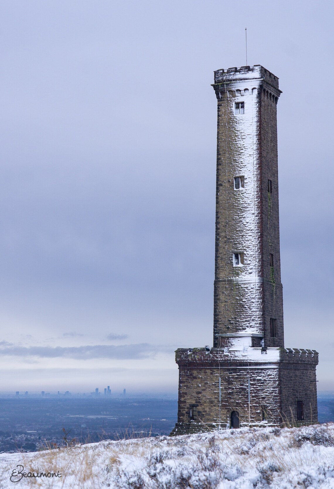 Holcombe Hill in Ramsbottom Bury in the Snow With Manchester Skyline in ...