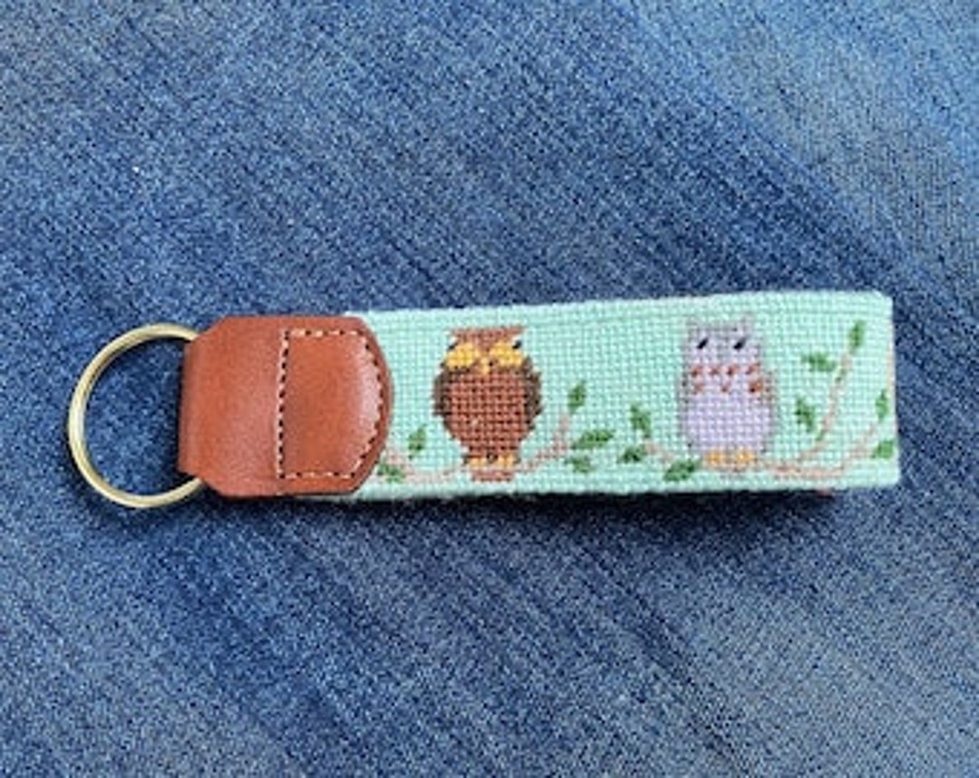 Needlepoint Folded/looped Keychains Custom Finished With Leather - Etsy