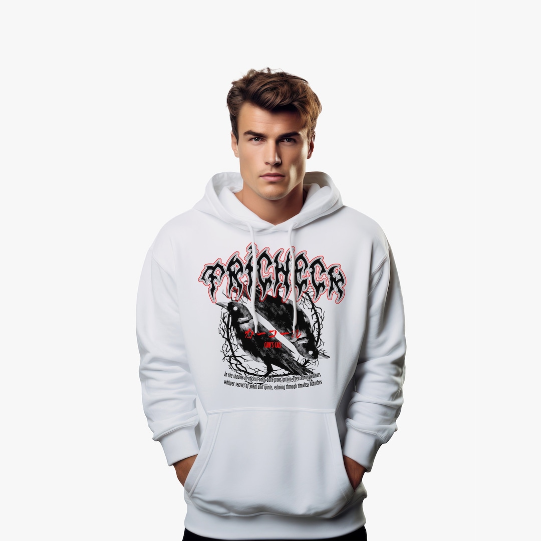 Caws Call Oversized Hoodie With Gothic Raven Print, Unisex Darkwear ...