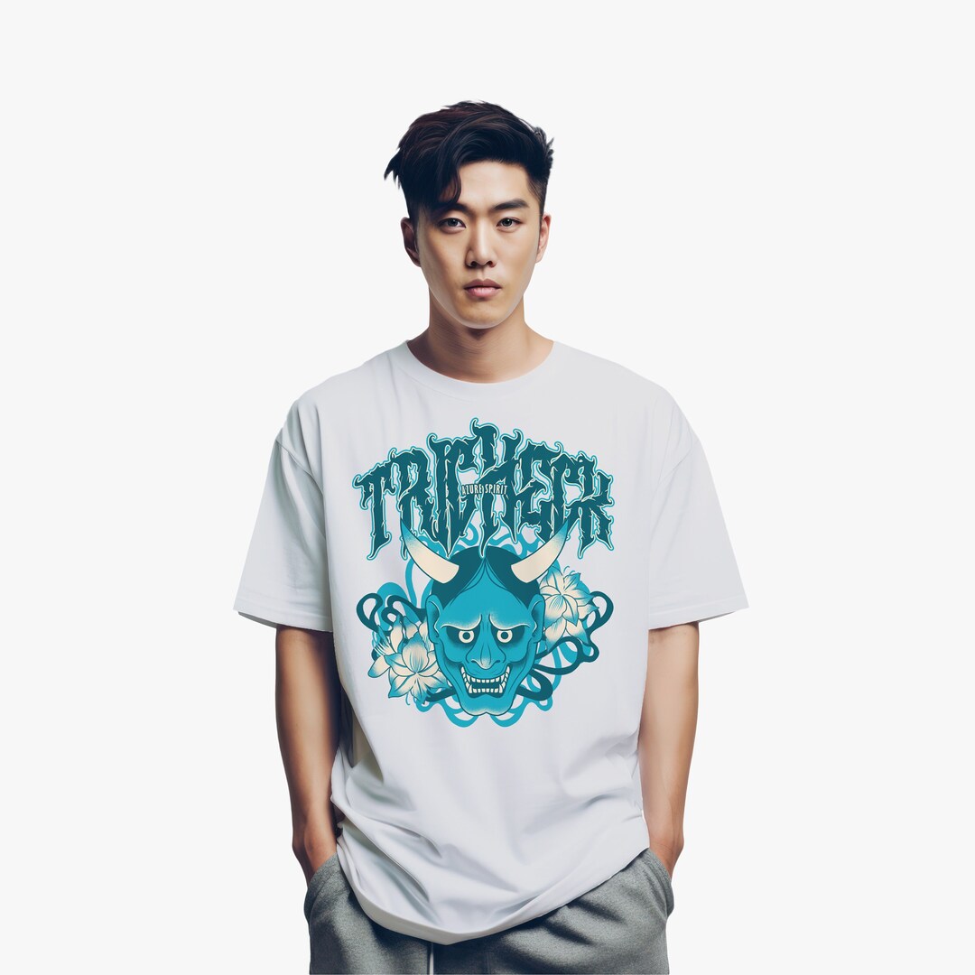 Azure Spirit - Urban Oversized Streetwear T-shirt, Yokai Grunge Graphic ...