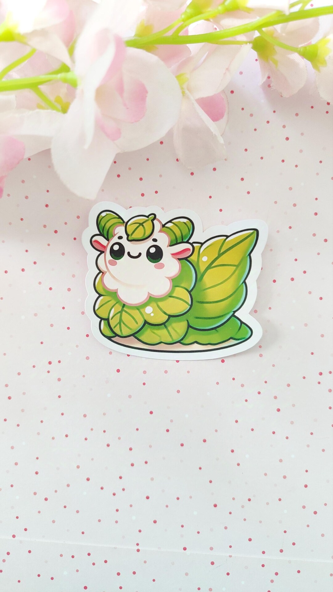 Cute Green Leaf Sheep Slug Sticker - Whimsical Anime Style Design ...