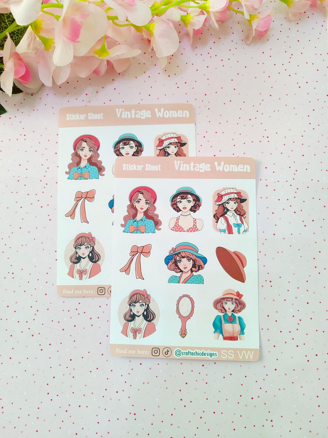 Vintage Women Paper Sticker Sheet – Retro Fashion Stickers for Journals ...