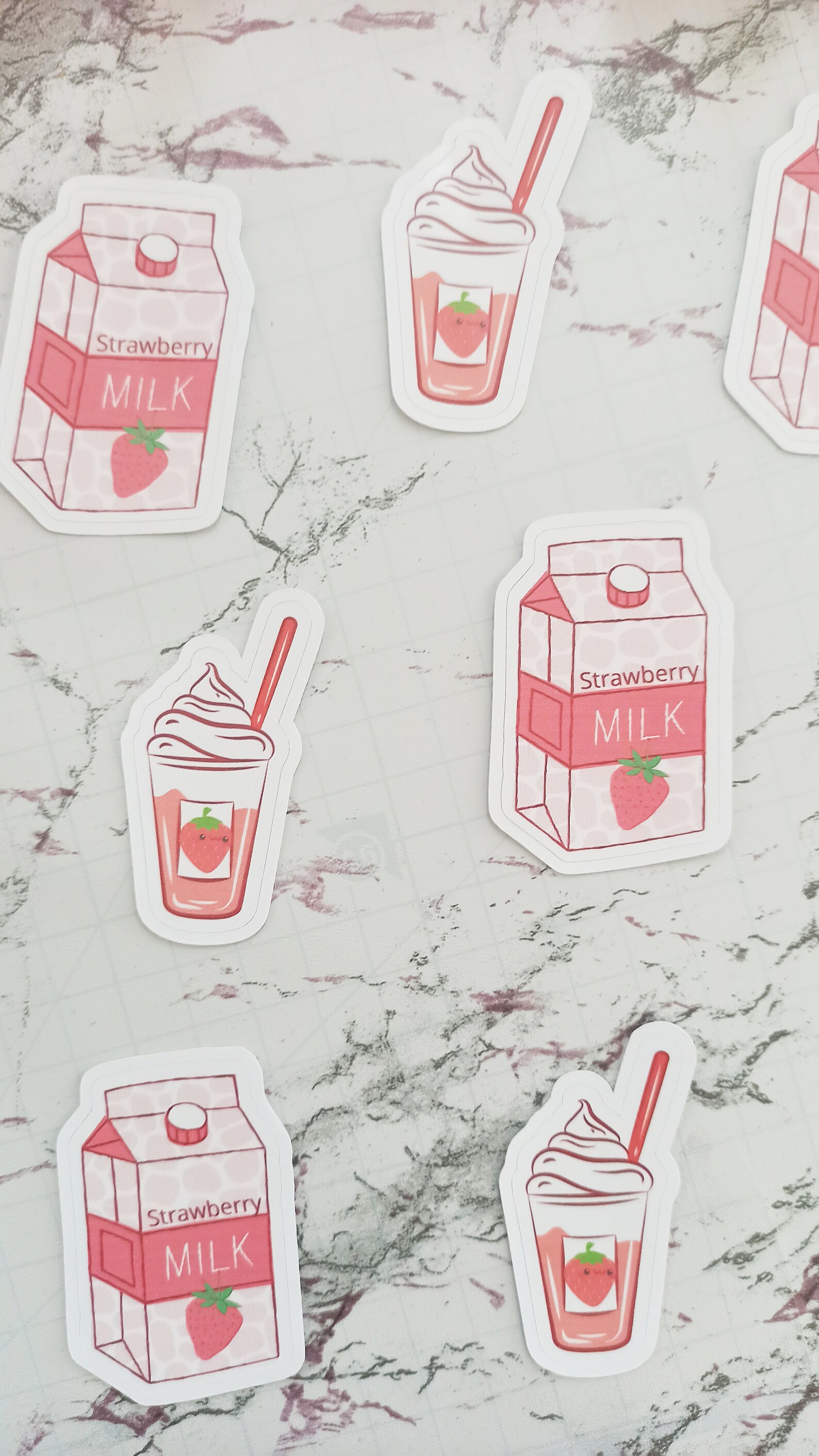 Strawberry Milk Sticker Pack Glossy Stickers Kawaii Etsy