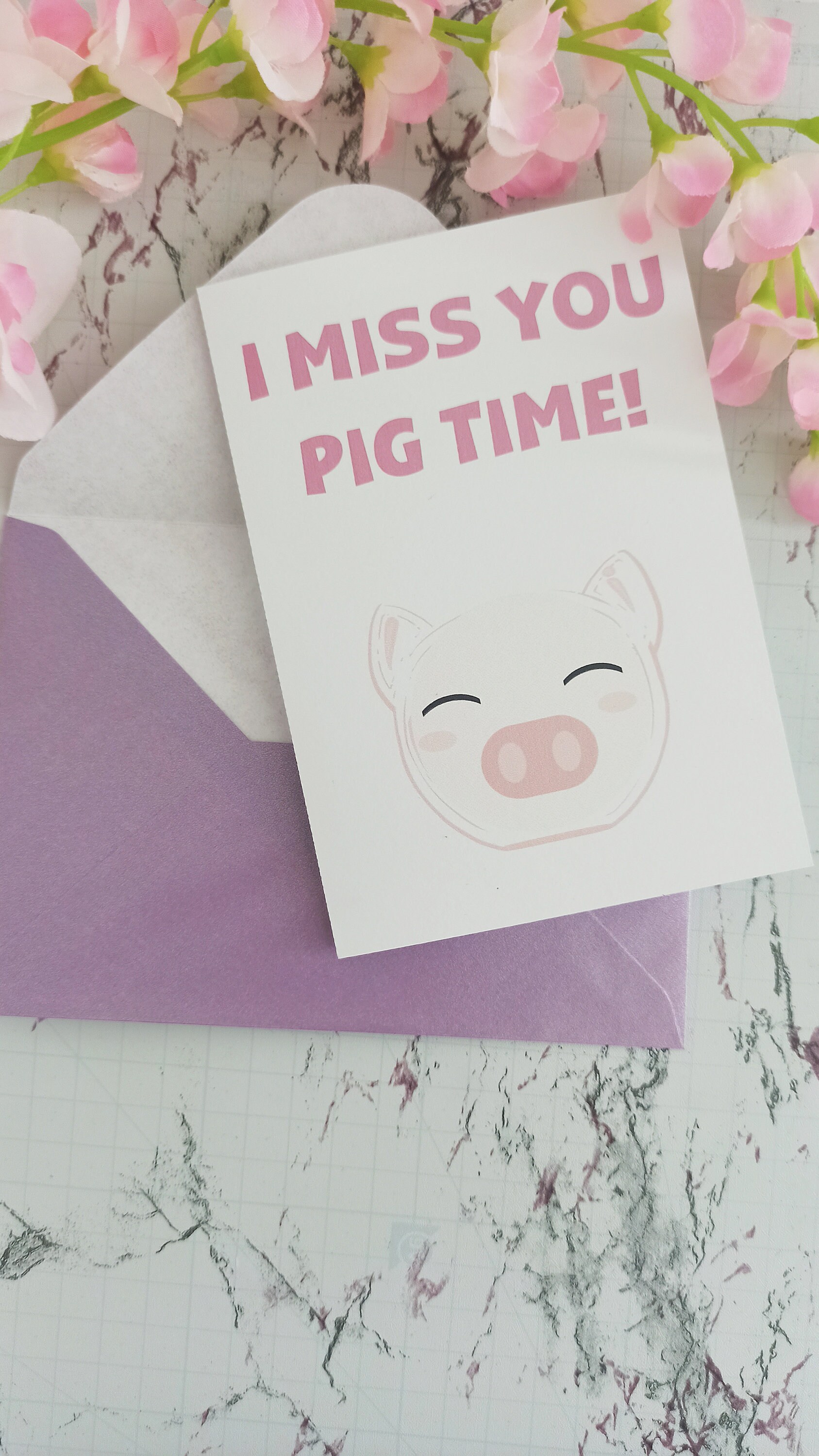 I Miss You Pig Time Greeting Card / Funny Illustrated Greeting | Etsy