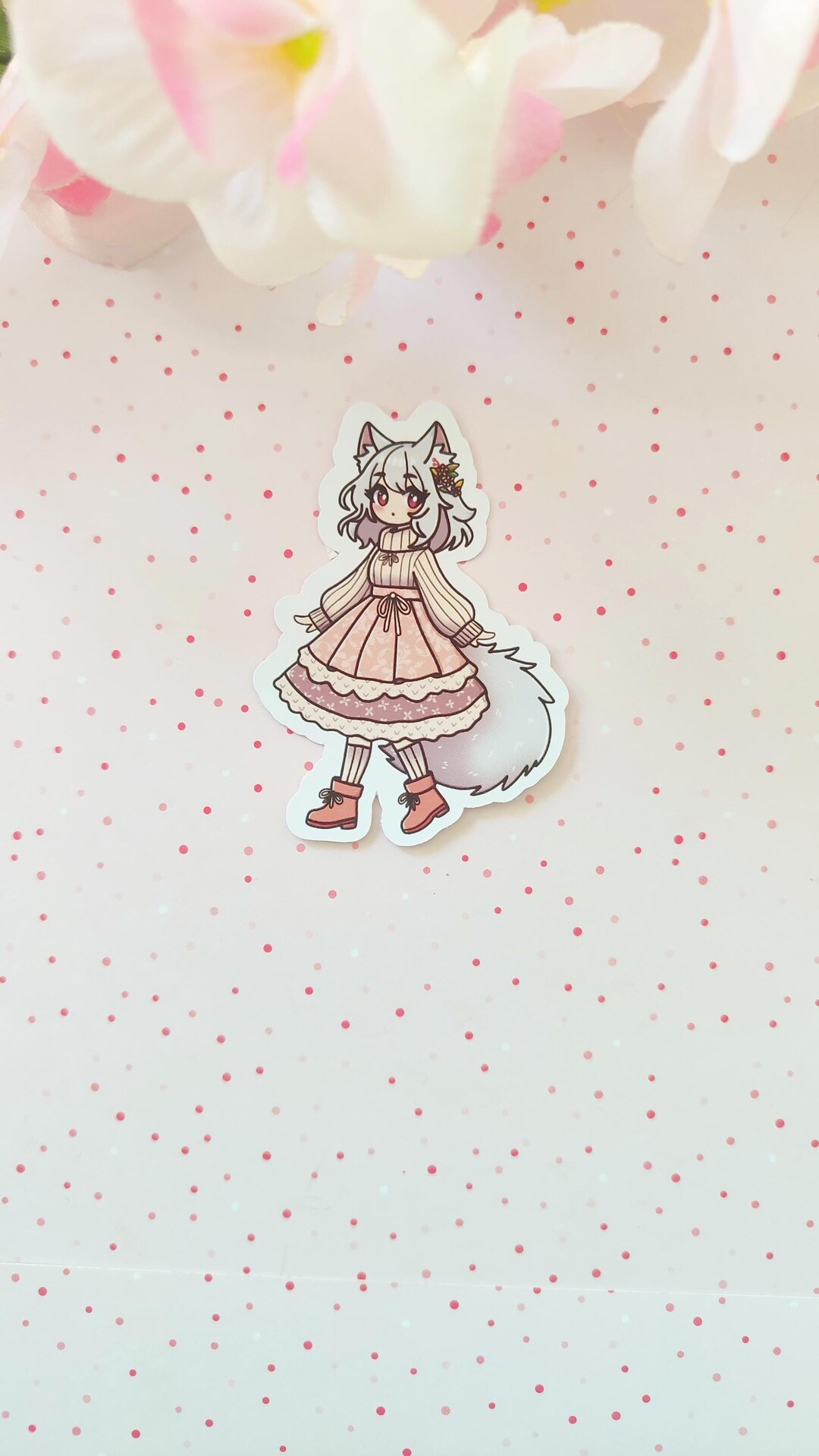Cute Cottagecore Wolf Girl Sticker - Whimsical Anime Style Design ...