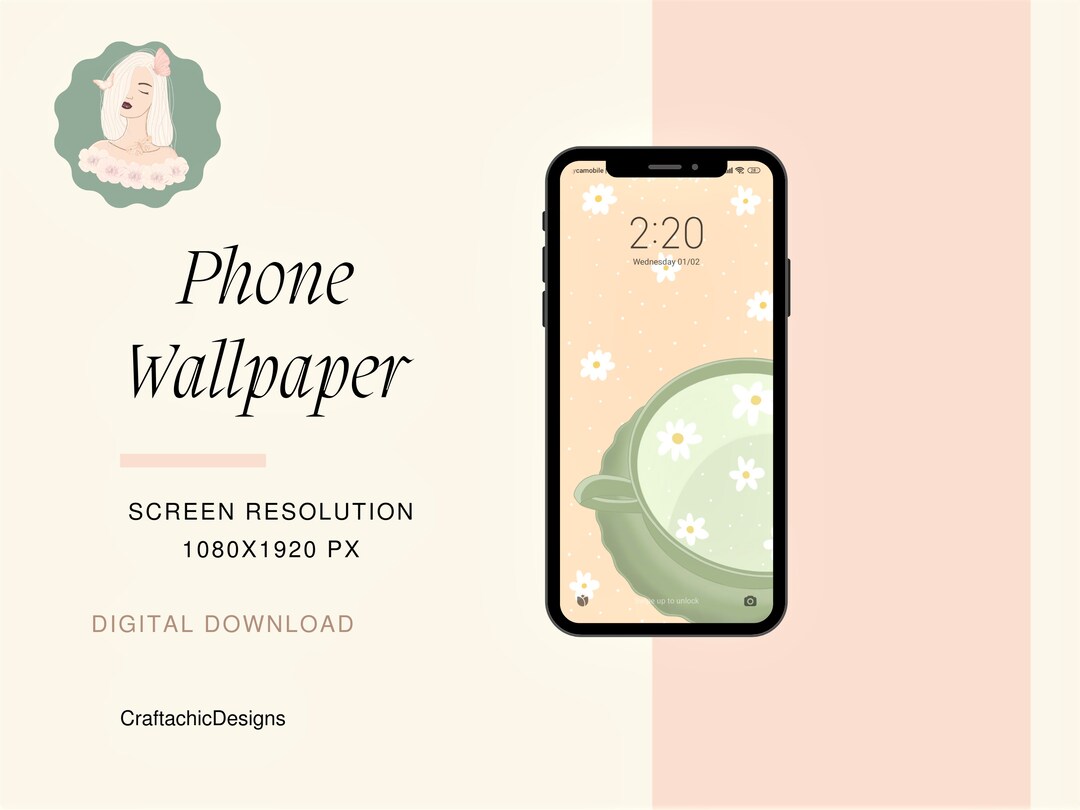 Daisy Matcha Tea Phone Wallpaper/ Floral Kawaii Digital Wallpaper ...