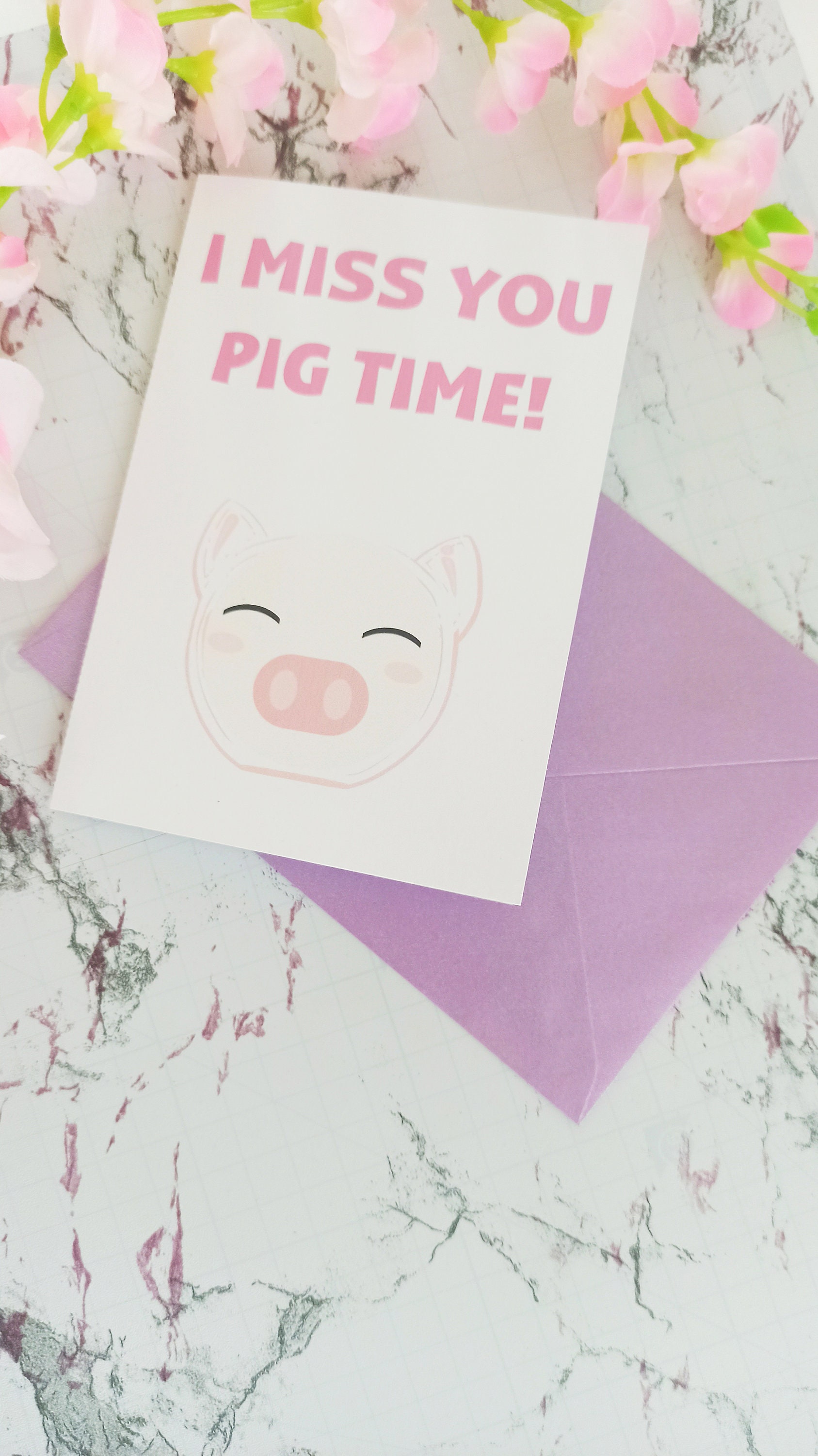 I Miss You Pig Time Greeting Card / Funny Illustrated Greeting | Etsy