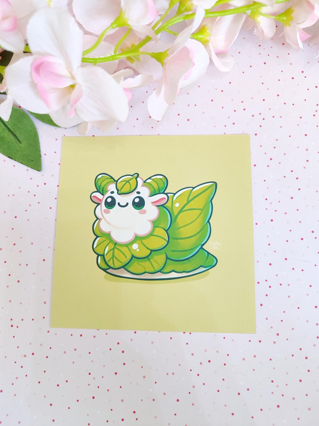 Cute Green Leaf Sheep Slug Art Print - Whimsical Anime Style Decor - Etsy