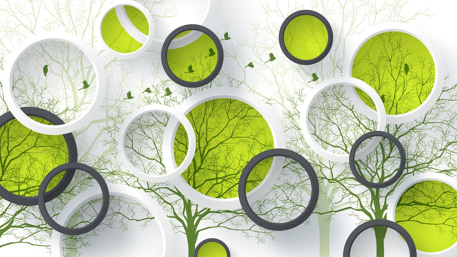 Collage Flock of Birds Trees Rings Abstract Wallpaper Peel - Etsy