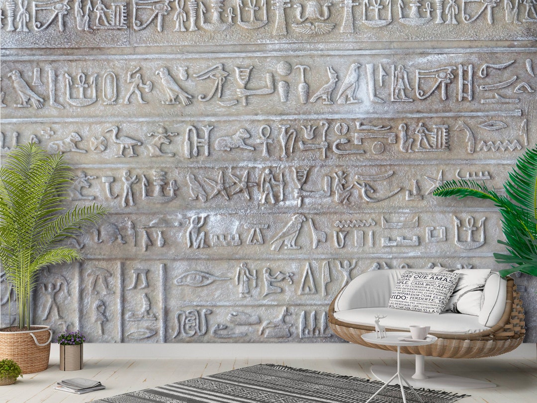 3D Wallpaper Egyptian Hieroglyphs on Stone Wall Peel and Stick - Etsy