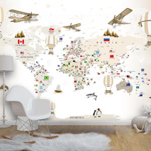 World Map and Flags Wallpaper for Children - Etsy