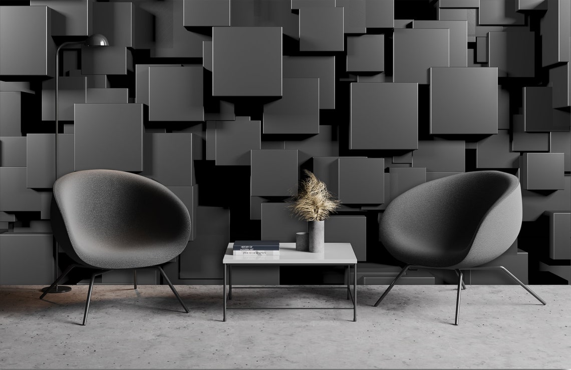 3D Wallpaper Gray Cubes Protruding From the Wall Art Mural - Etsy