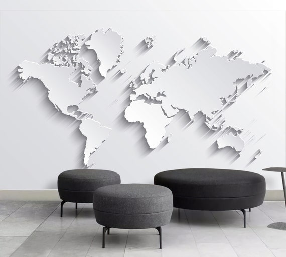 3D Wallpaper World Map White 3d Image Wallcovering on - Etsy Sweden