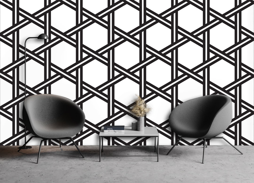 Seamless Wallpaper Monochrome Pattern Hexagons Wall Art Mural - Etsy