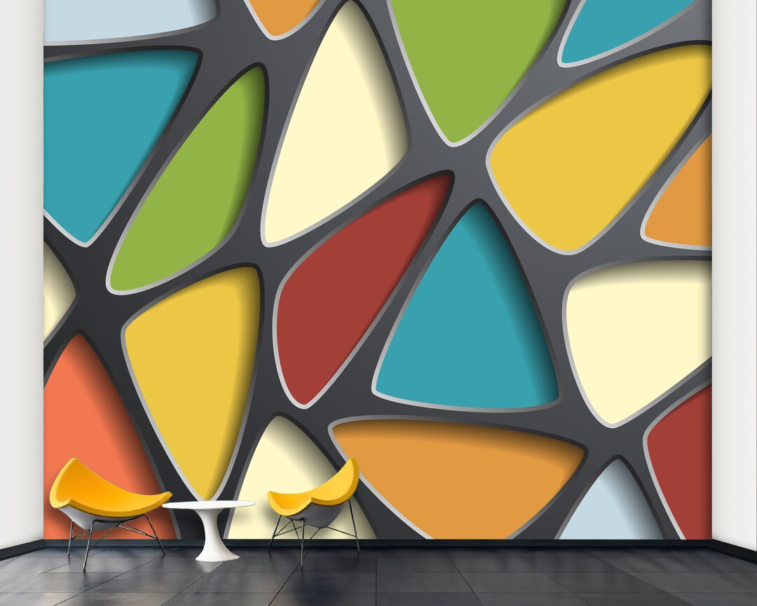 3D Wallpaper Pattern Triangles Multicolored Wallcovering on Non-woven ...