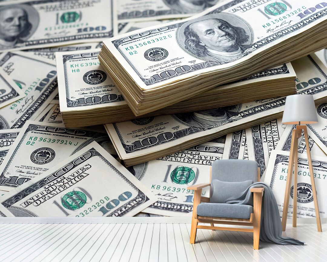 Money Wallpaper Big Money Banknotes in Bundles Wallcovering on Non ...