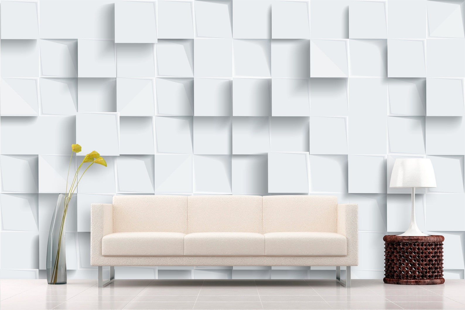 3D Wallpaper White Labyrinth Square 3d Image Peel and Stick - Etsy