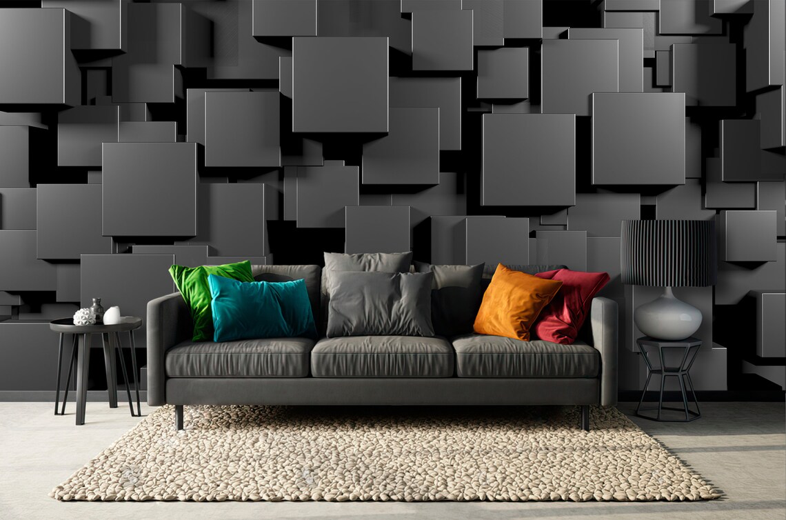 3D Wallpaper Gray Cubes Protruding From the Wall Art Mural - Etsy