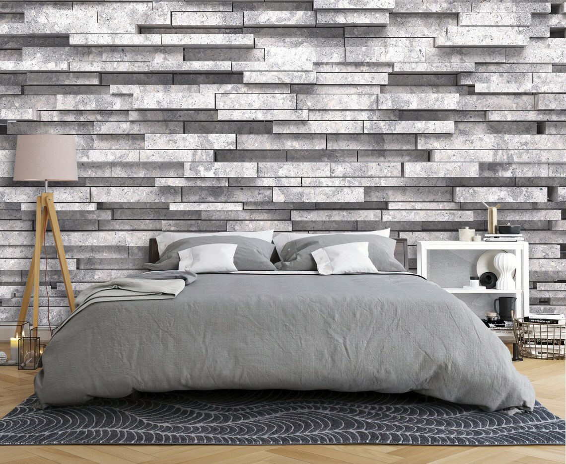 3D Wallpaper Gray Wall Concrete Blocks Wallcovering Art Mural - Etsy