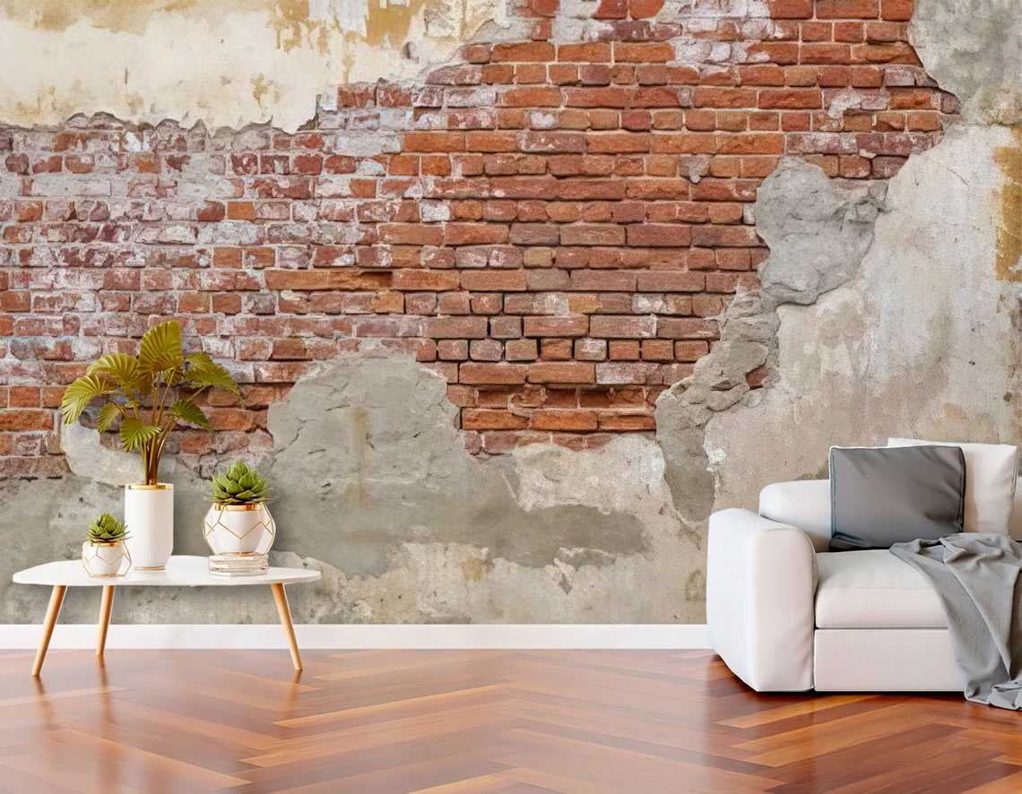 3D Wallpaper Artificial Aging Brick Wall With Peeled Plaster - Etsy