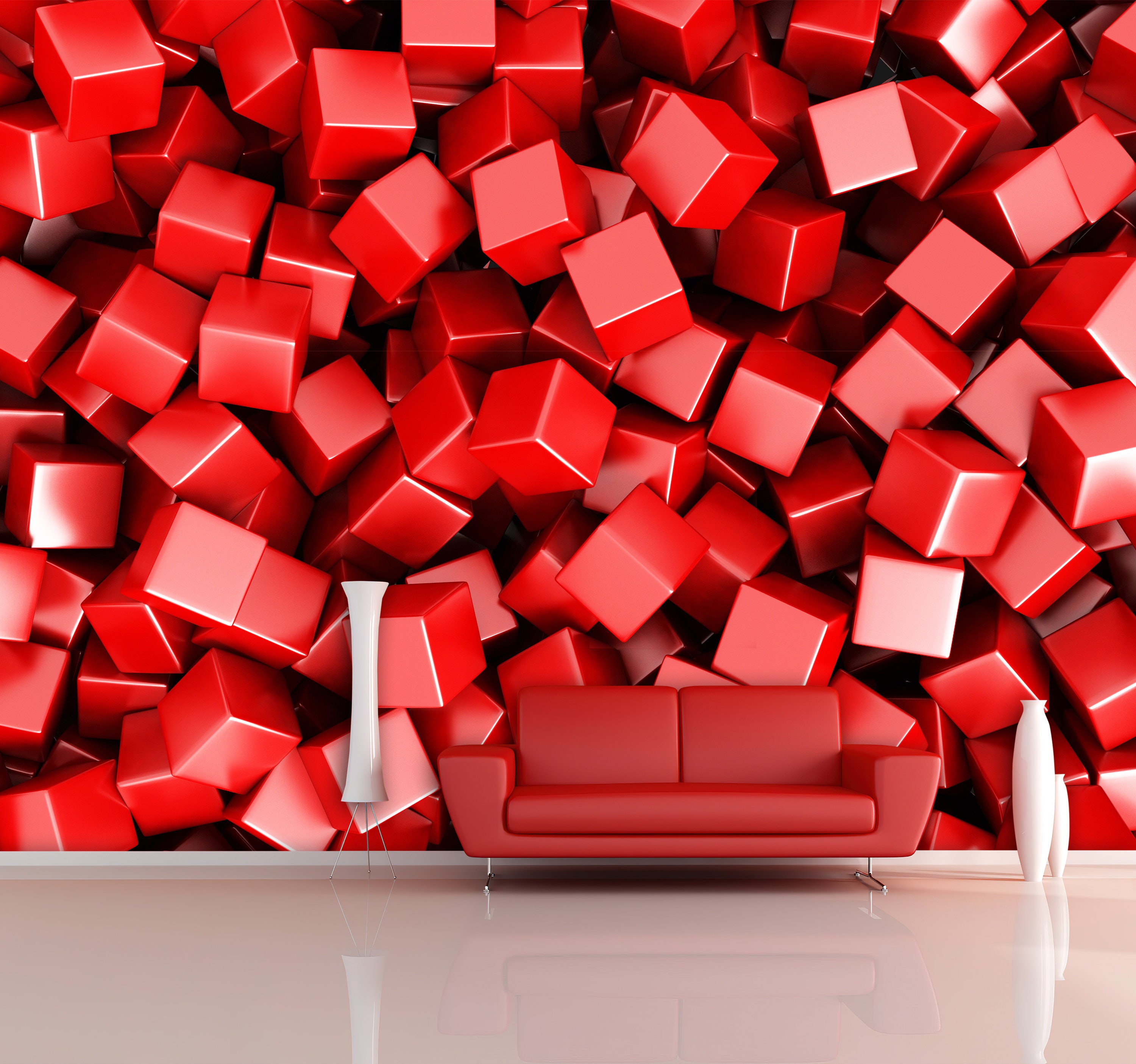 3D Wallpaper Red Volumetric Cubes - Etsy
