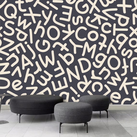 Wallpaper Alphabet White Letters on Gray Background | Etsy