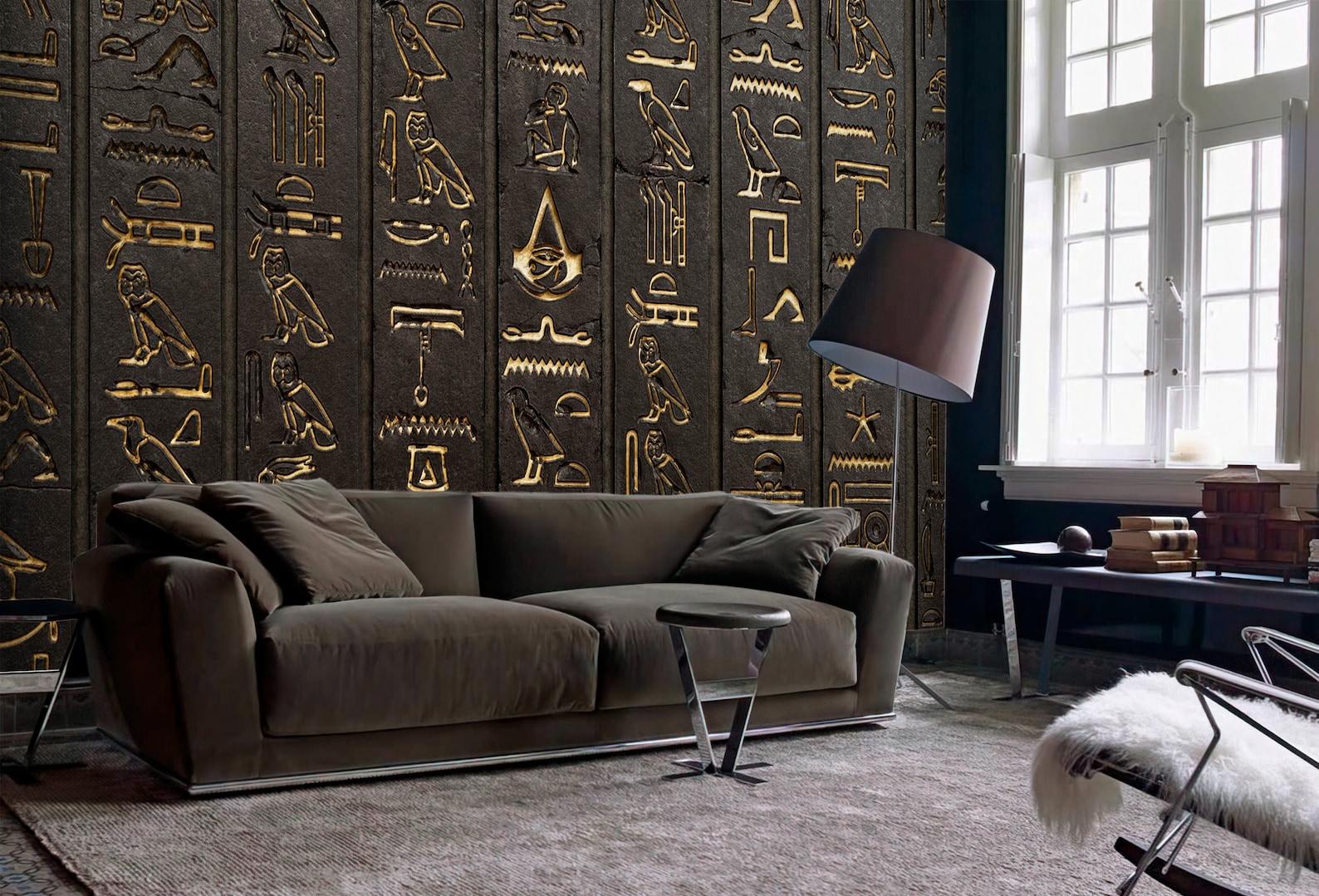 3D Wallpaper Big Gold Egyptian Hieroglyphs on Brown Wall Peel and Stick ...