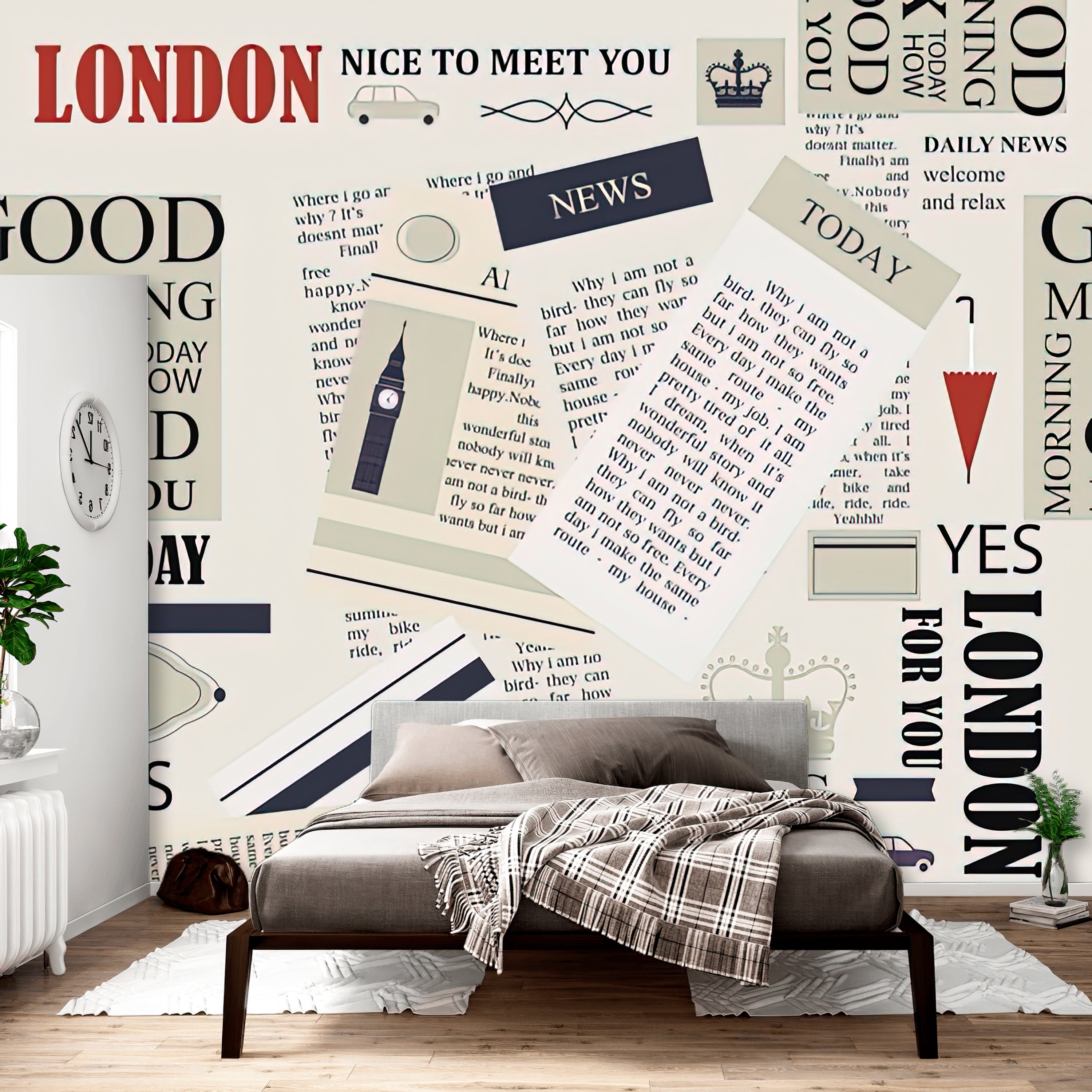Wallpaper Newspaper and Magazine Clippings Wallcovering on Non-woven ...