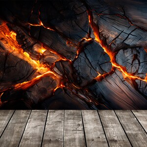 Wallpaper Burning Wooden Wall, Wall Mural - Etsy