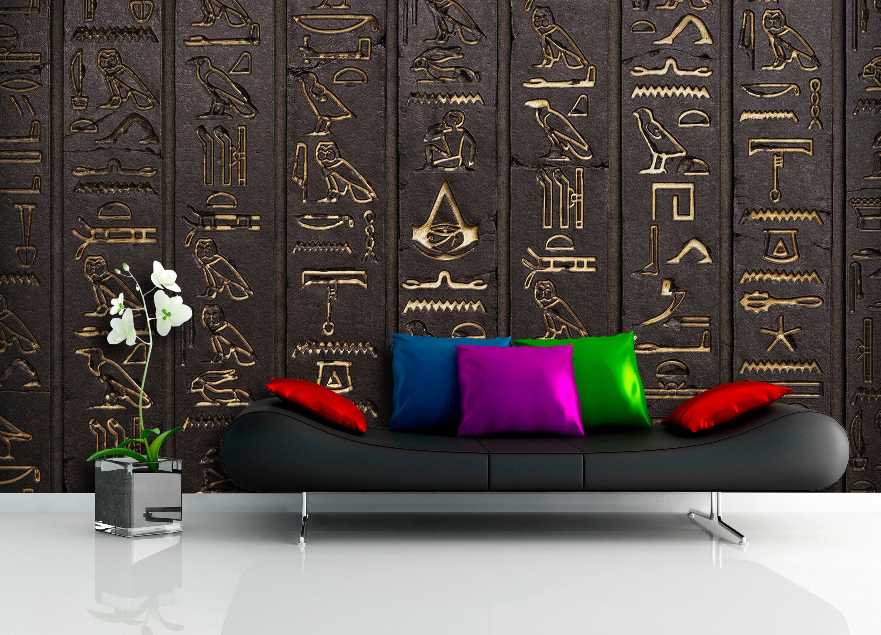 3D Wallpaper Big Gold Egyptian Hieroglyphs on Brown Wall | Etsy UK