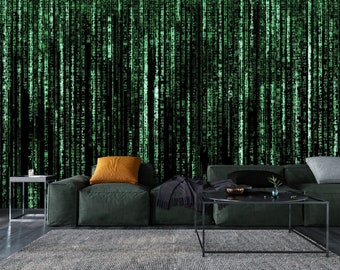 Matrix Wallpaper Mural Peel and Stick Green Digital Code Wallpaper ...