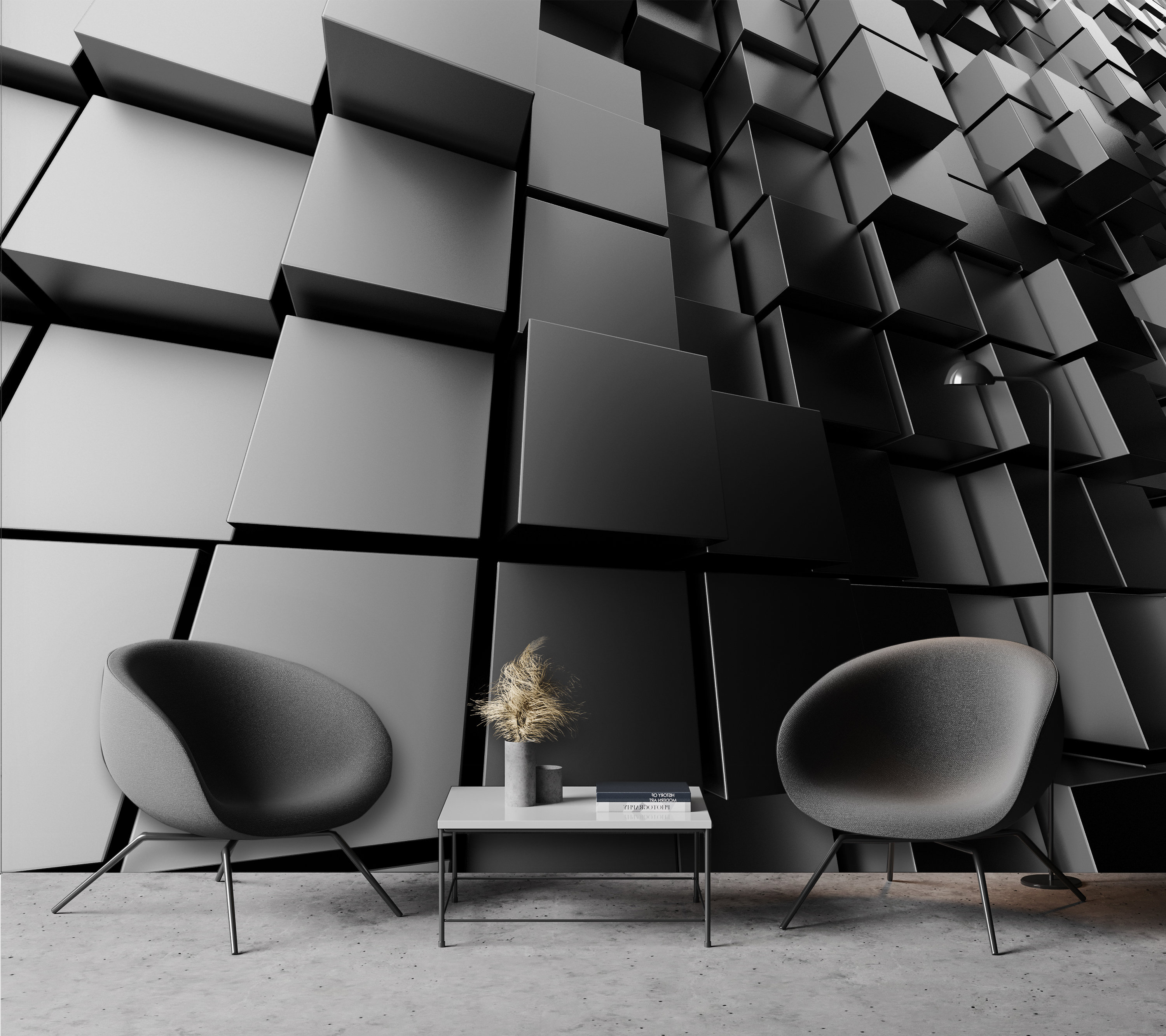 3D Wallpaper Grfite Gray Volumetric Cubes Wallcovering Art - Etsy