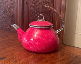 Red Enamel Teapot - Etsy