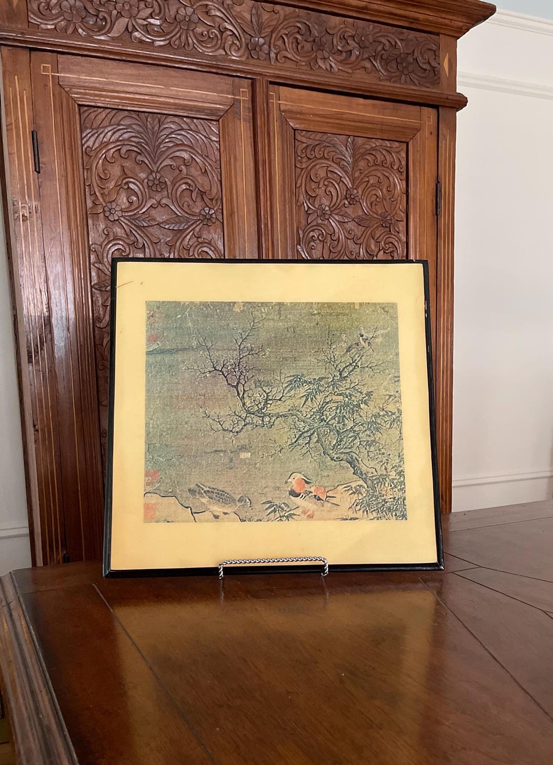 Vintage Chinese Print-labeled duck and Bird Beneath a Wintery Tree Hui ...