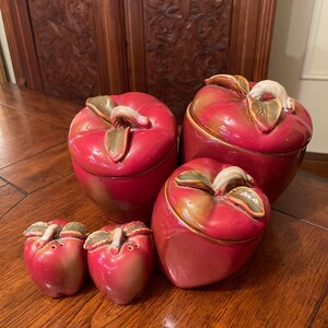 Vintage Ceramic Apple Canister Set of 3 With Matching Salt and - Etsy