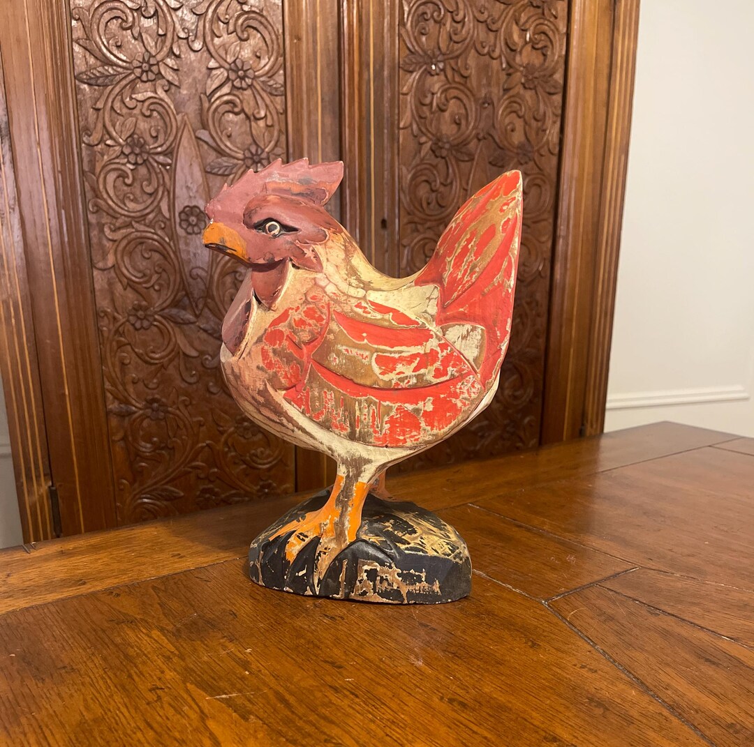 Hand Carved Painted Rooster-carved From One Piece of Wood-rooster ...